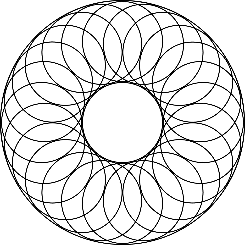 24 Overlapping Circles About A Center Circle And Inside A Larger Circle